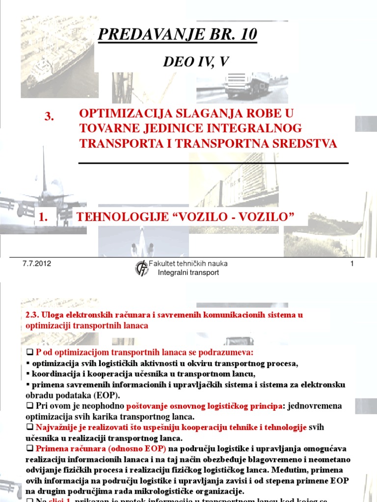 Predavanje Br. 10, II Deo Kombinovani Transport | PDF