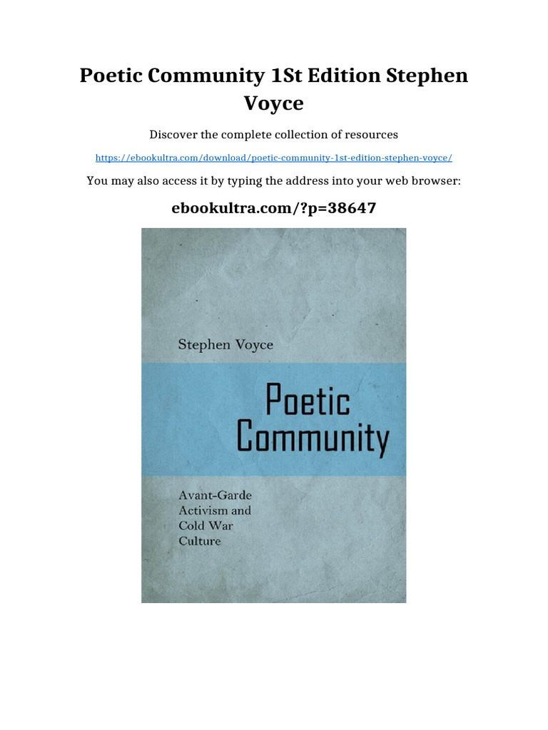 Poetic Community 1st Edition Stephen Voyce Kindle & PDF Formats | PDF ...