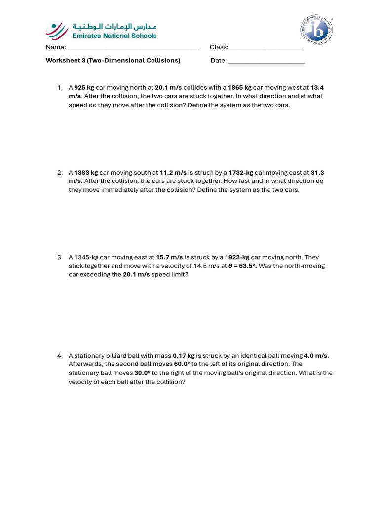 Toddle-Worksheet 3 Two Dimenstional Collision | PDF