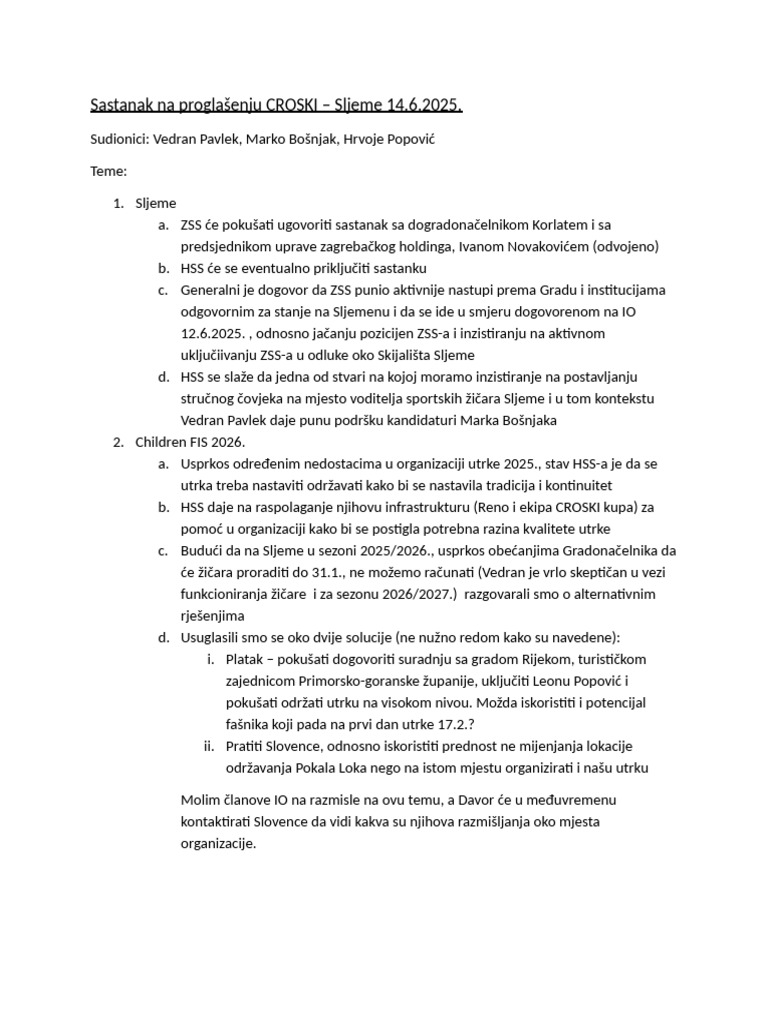 Sastanak Na Proglašenju CROSKI | PDF