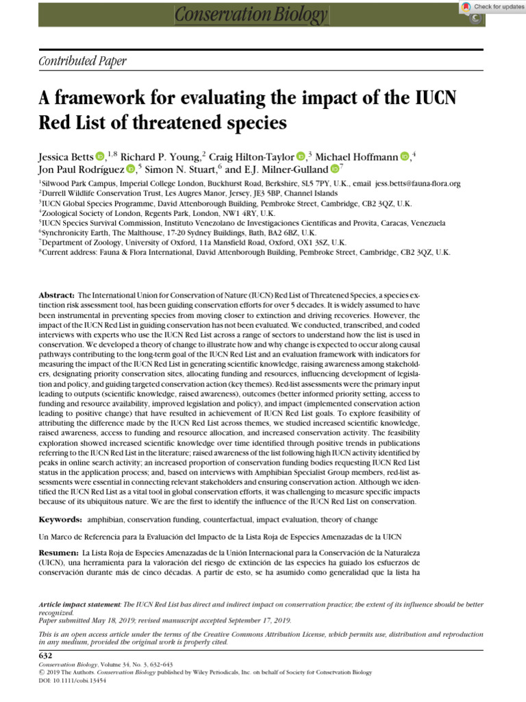 Conservation Biology - 2019 - Betts - A Framework For Evaluating The ...