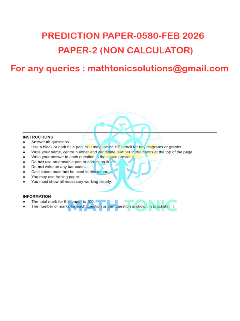0580 - Prediction Paper - Paper 2 - Feb - March 2026-1 | PDF | Area ...