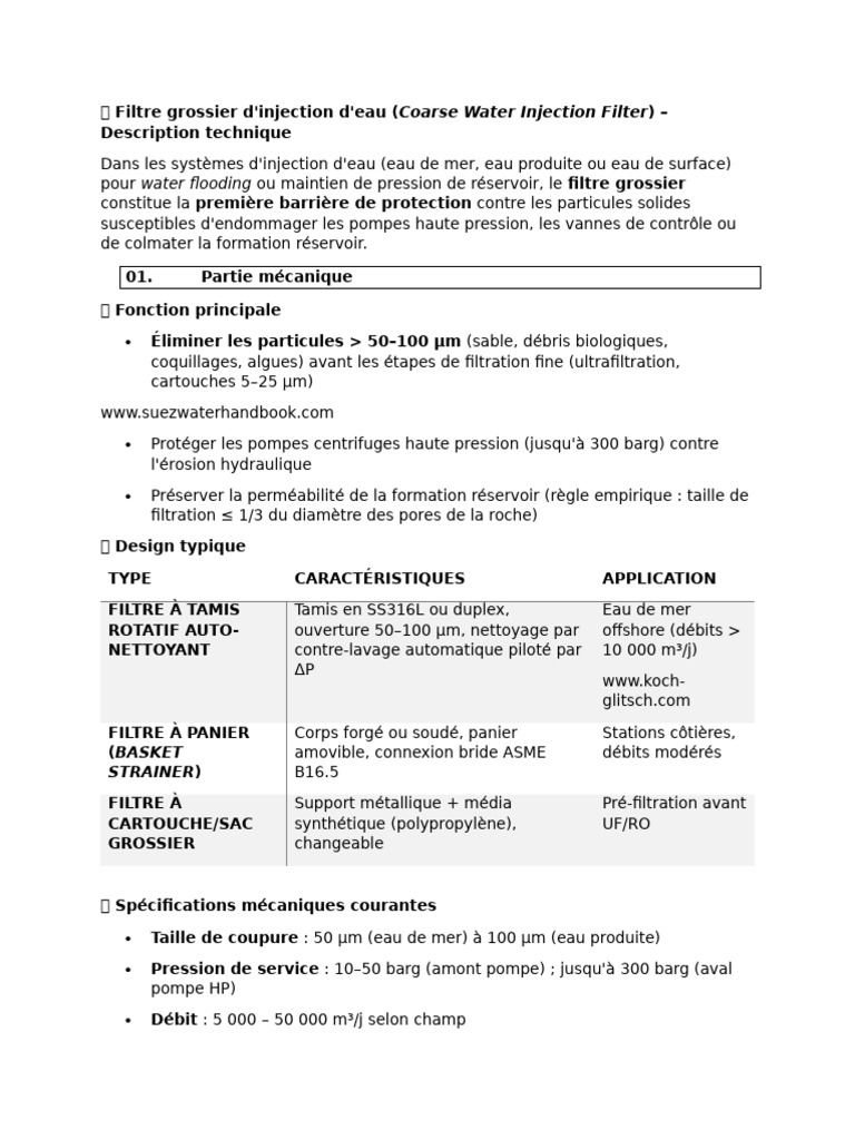 Filter Coarse Water Injection | PDF | Filtration | Génie chimique