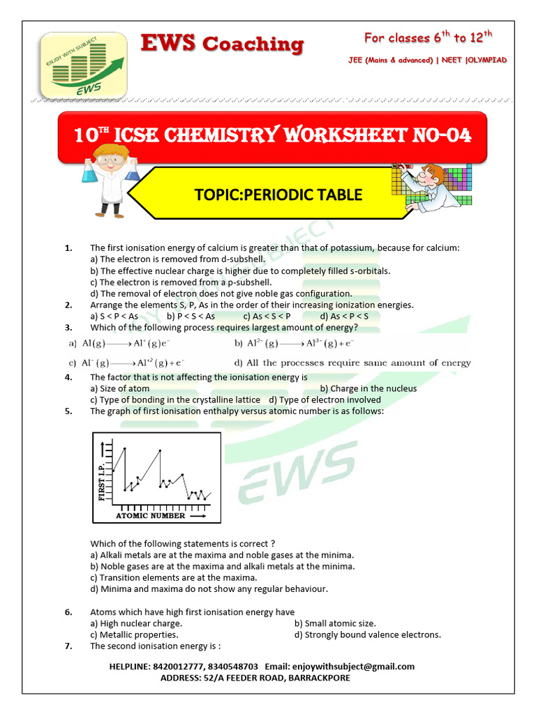 Worksheet - 4@periodic Table | PDF | Ionization | Chemical Elements