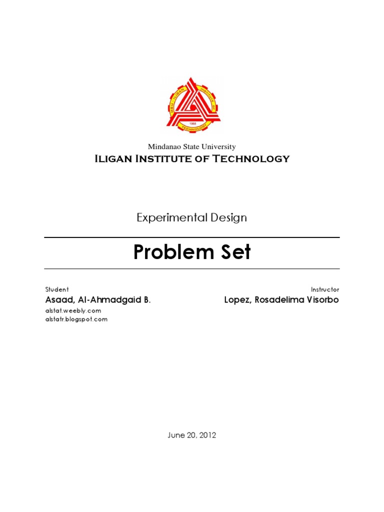 Experimental Design Problem Set I Pdf P Value Statistical