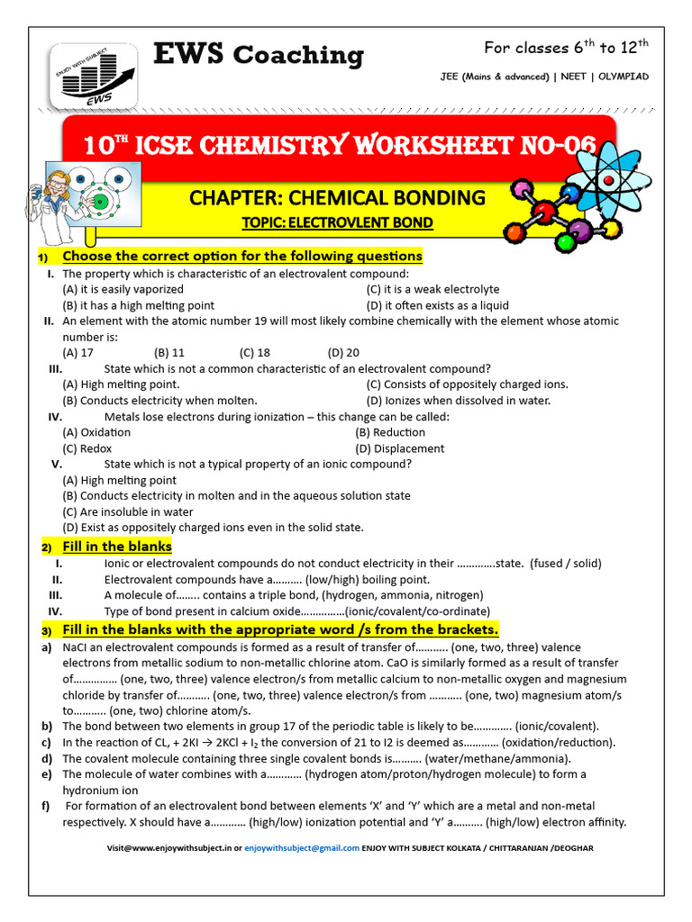 Worksheet - 6@chemical Bonding | PDF | Ion | Chemical Compounds