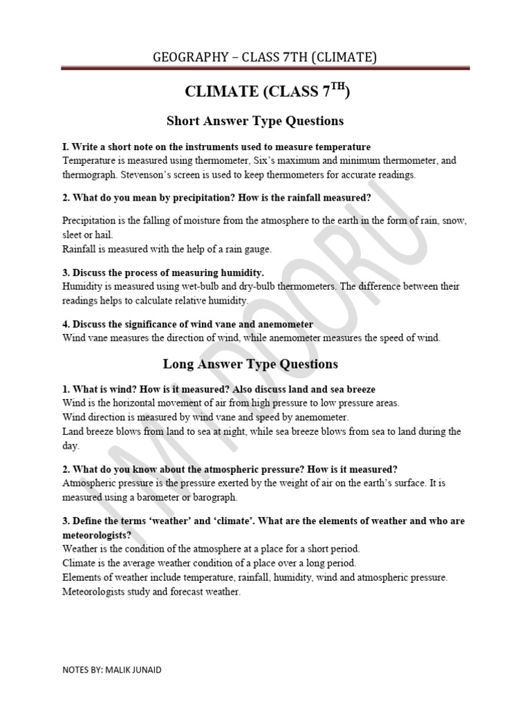 Climate (Class 7th) Geography | PDF