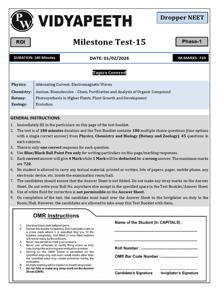 Milestone Test - 15 Test Paper | PDF | Amine | Inductance