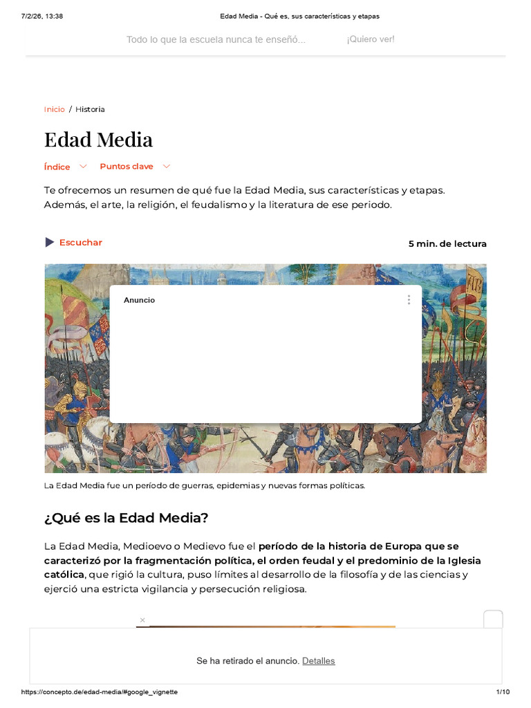 Edad Media - Qué Es, Sus Características y Etapas | PDF | Edades medias ...