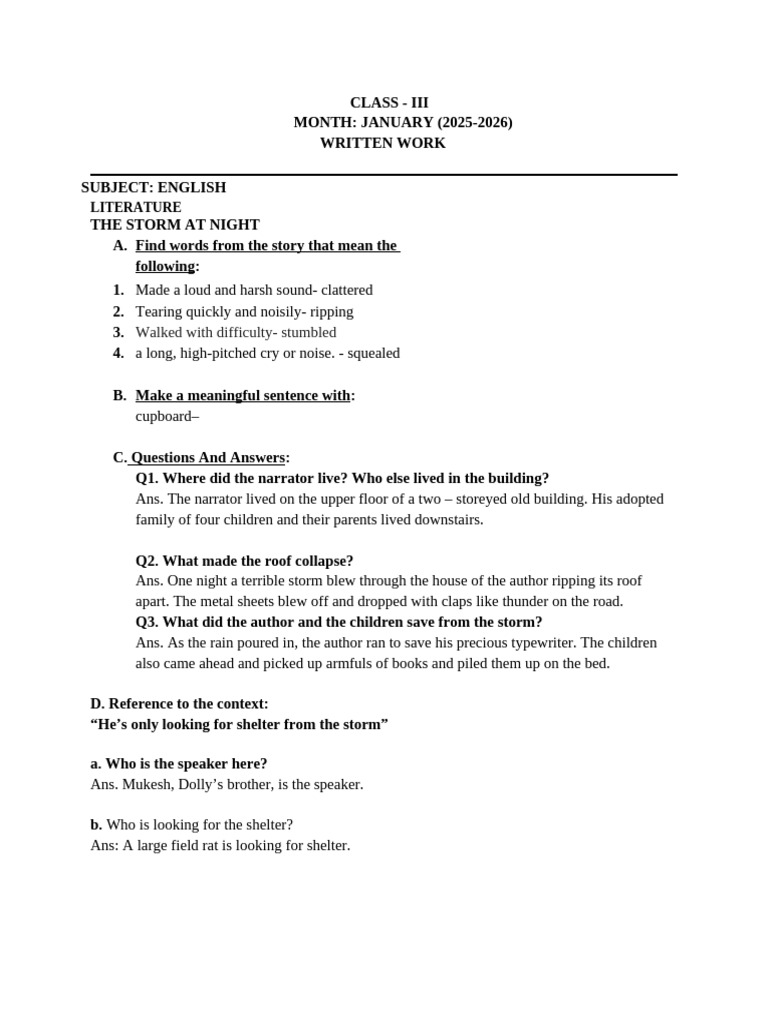 780 Class 3 Januray Written Work 2025-26 | PDF | Rupee | Water