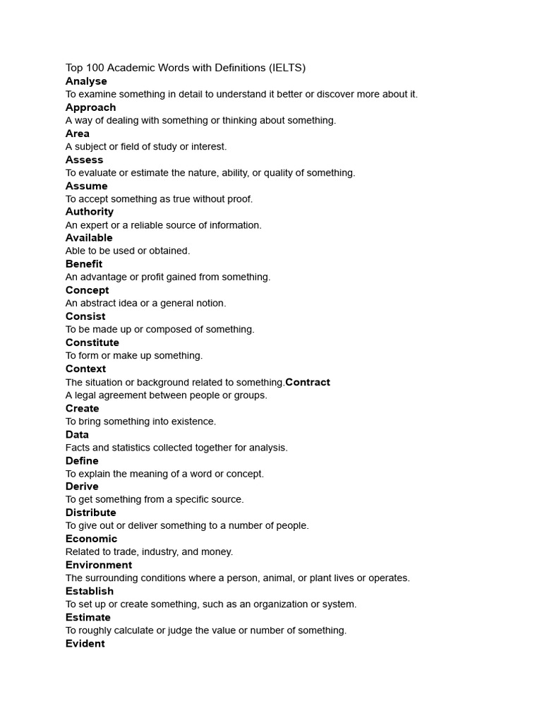 Top 100 Academic Words With Definitions (IELTS) | PDF | Concept ...
