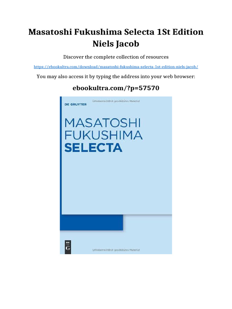 Masatoshi Fukushima Selecta 1st Edition Niels Jacob All Chapters ...