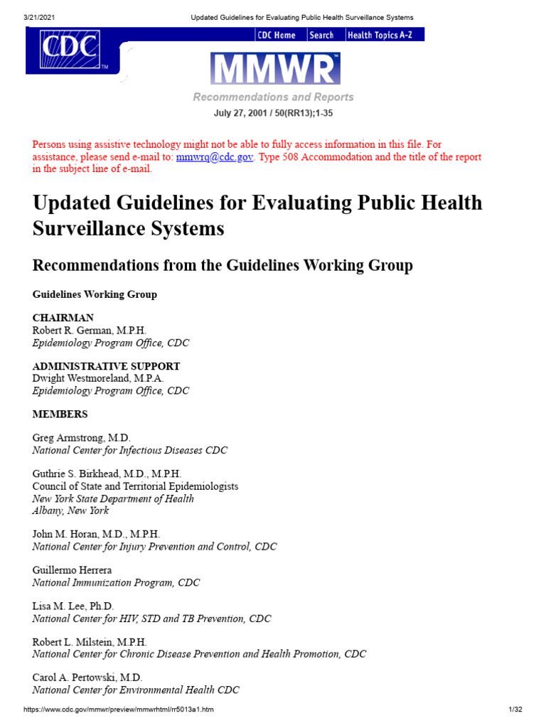 Updated Guidelines For Evaluating Public Health Surveillance Systems ...