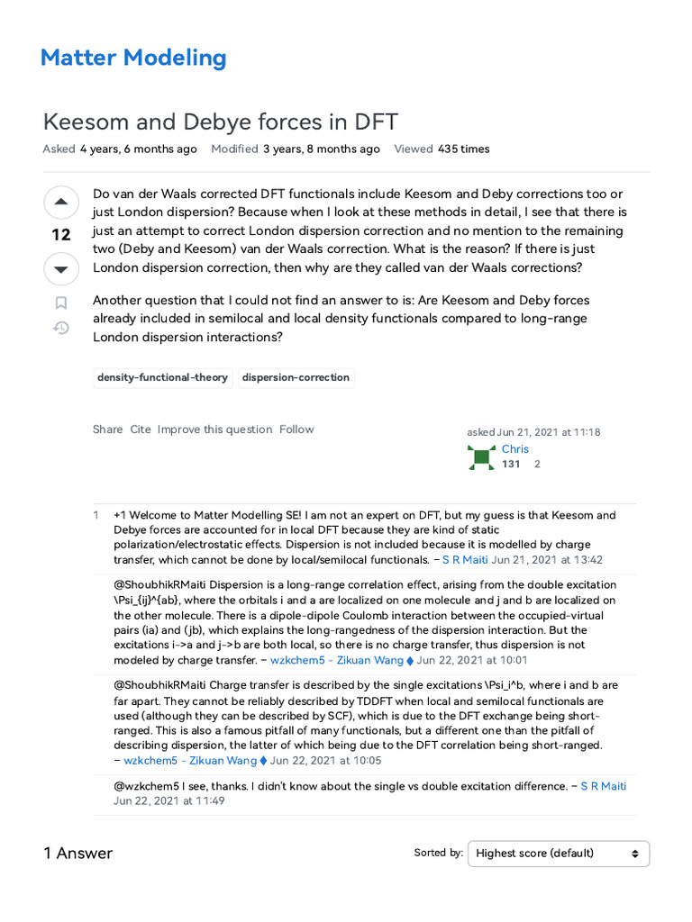 Density Functional Theory - Keesom and Debye Forces in DFT - Matter ...