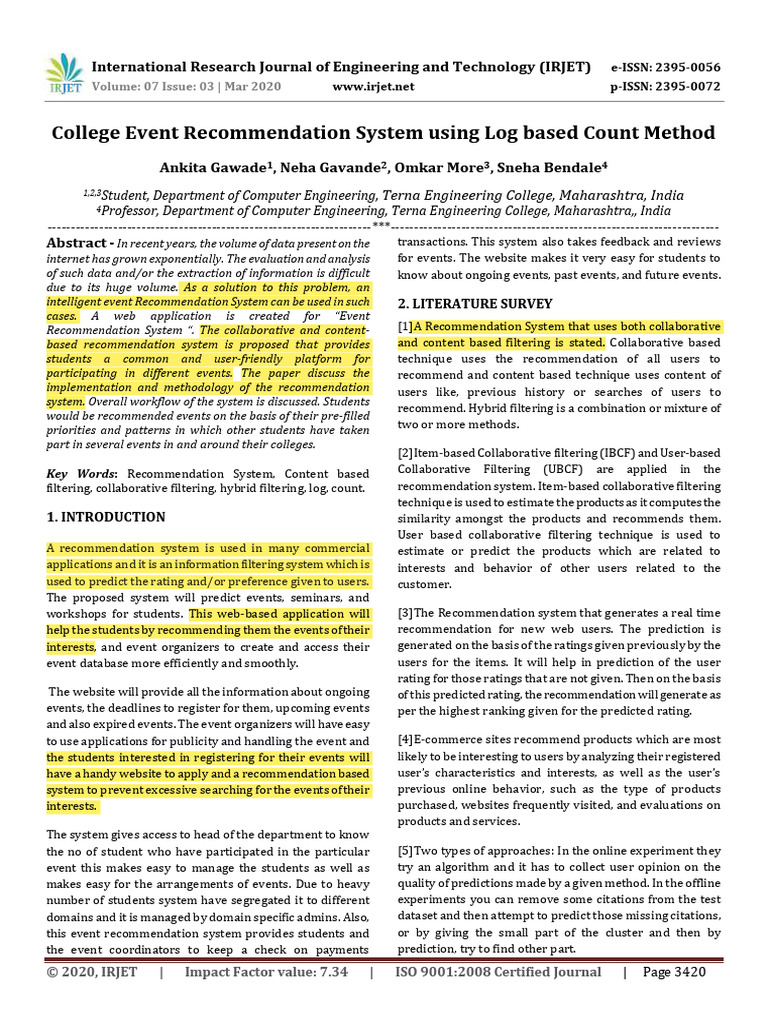 College Event Recommendation System Using Log Based Count Method | PDF ...
