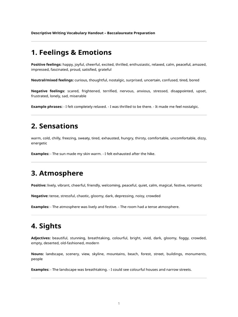 Descriptive Writing Handout | PDF | Taste | Linguistics