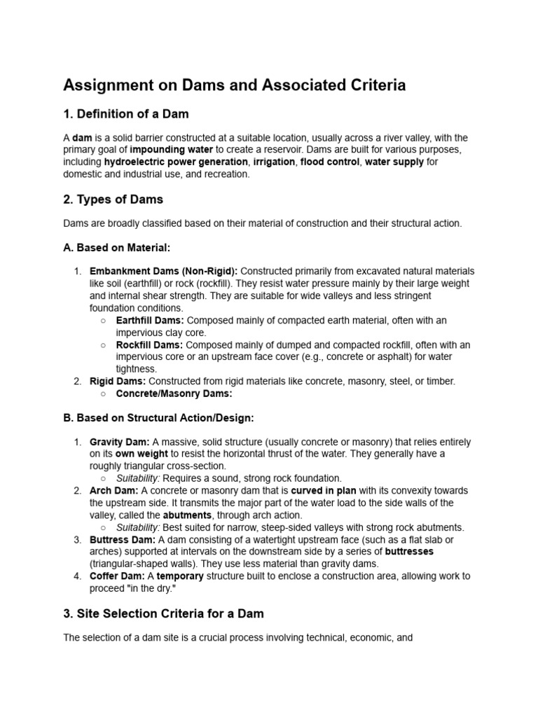 Dams, Types of Dam, Selecting of Site Criteria For ... | PDF | Dam ...