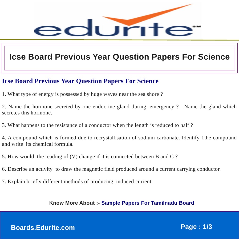 Icse Board Previous Year Question Papers For Science | PDF