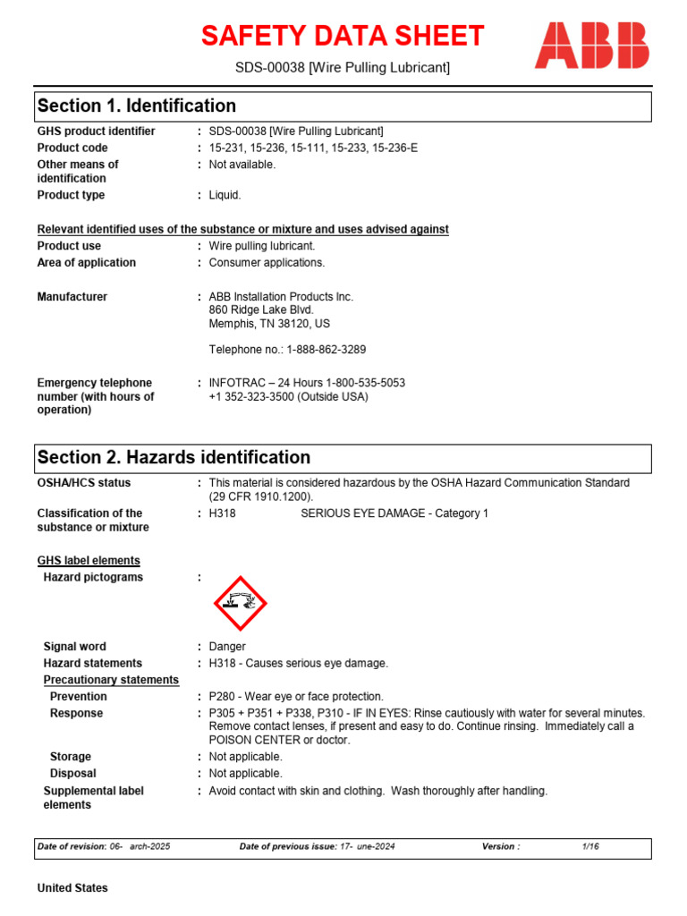 SDS-00038-TB2 Wire Pulling Lubricant | PDF | Toxicity | Chemistry