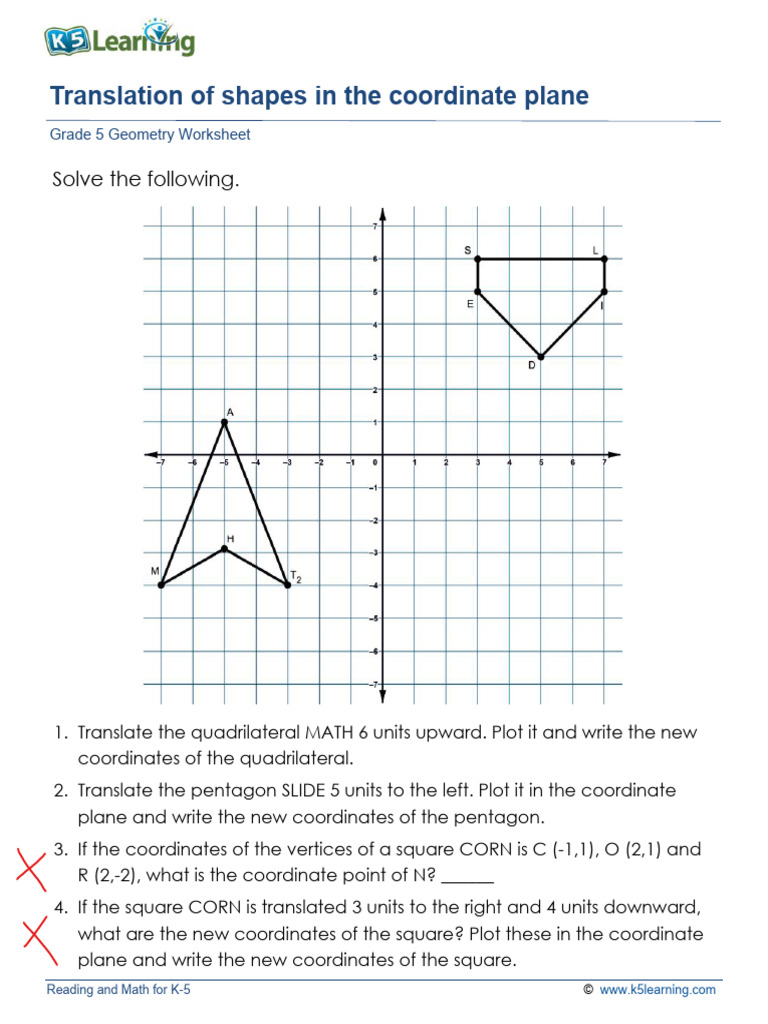 Grade 5 Translation of Shapes in The Coordinate Plane B | PDF