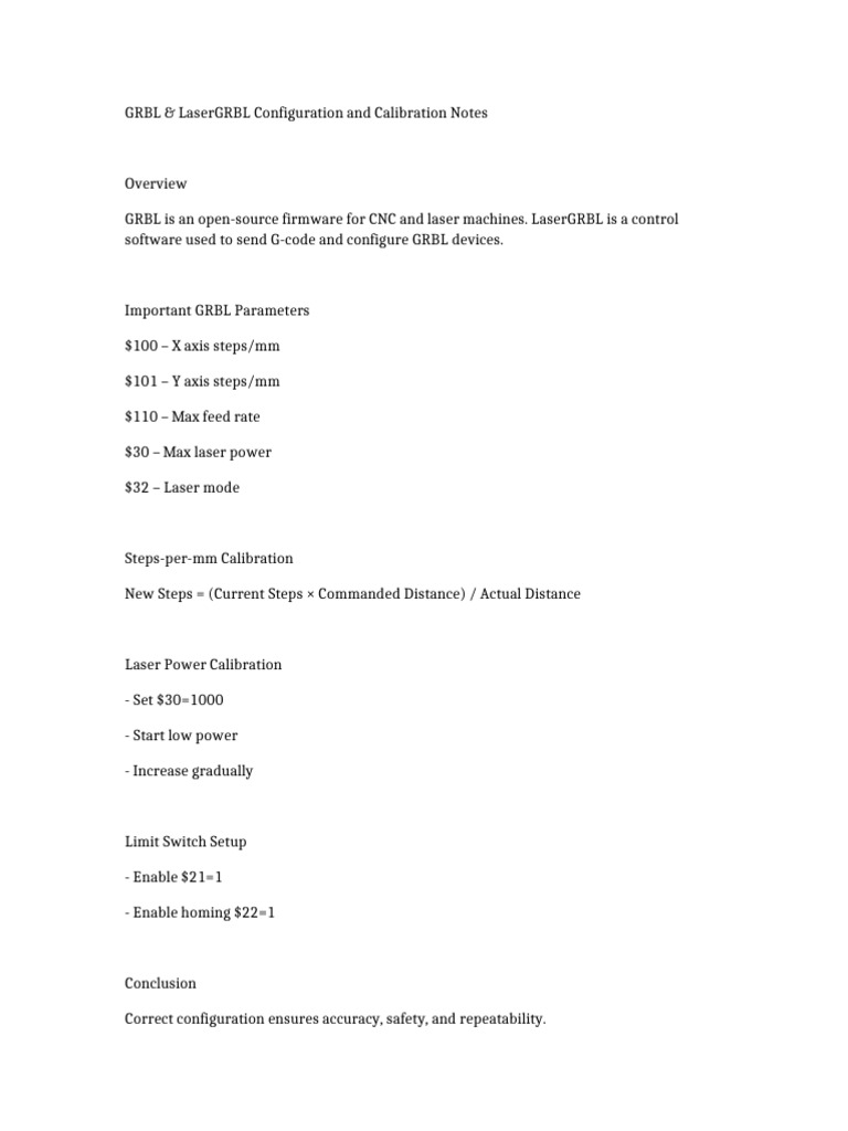 GRBL LaserGRBL Configuration and Calibration Notes | PDF