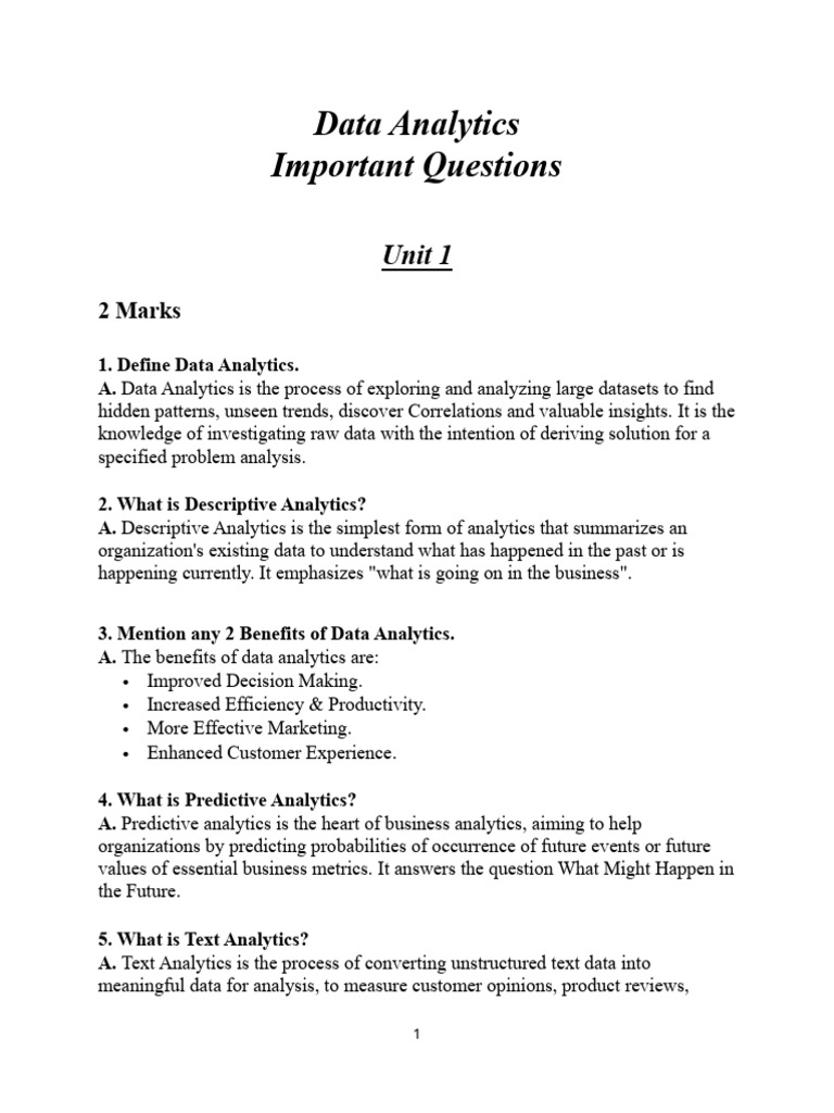 Data Analytics All Units Important Questions | PDF | Analytics | Data ...