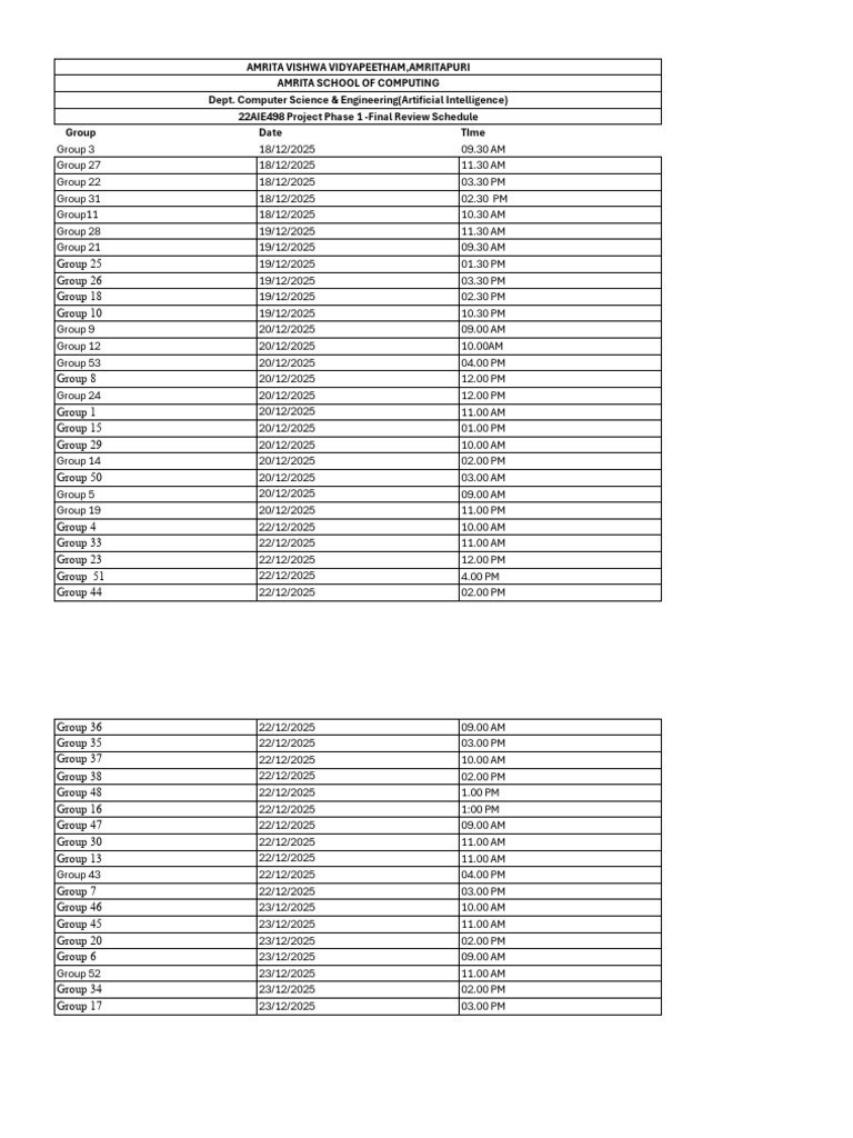 Final Review Schedule- Students | PDF | Computing | Computer Science