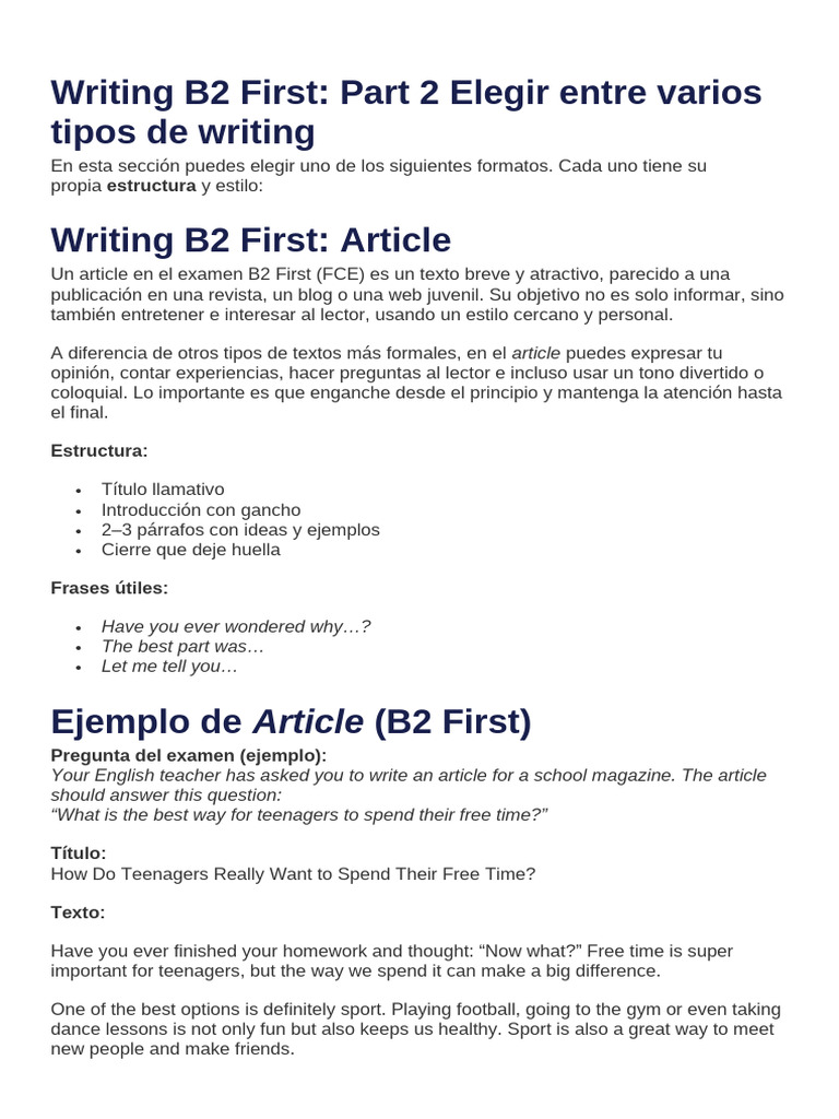 Writing B2 First GUIA | PDF