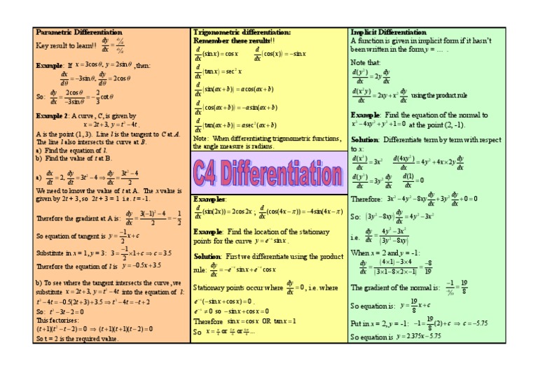 Differentiation Revision Sheet | PDF | Trigonometric Functions | Sine