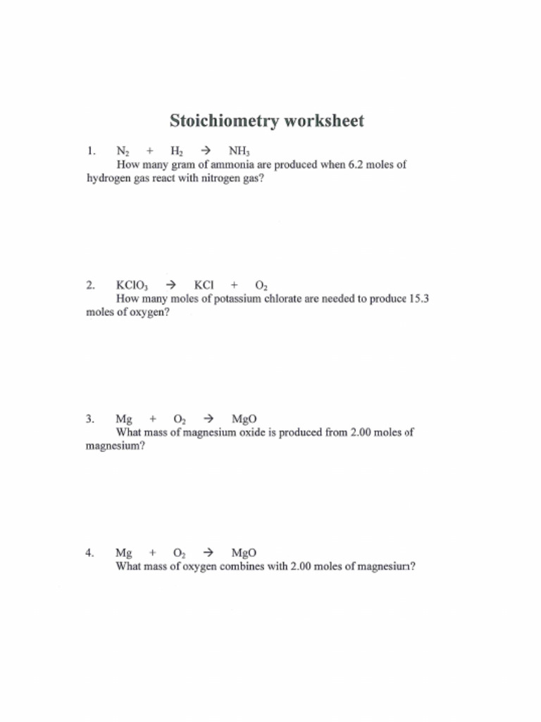 Stoichiometry Ws | PDF