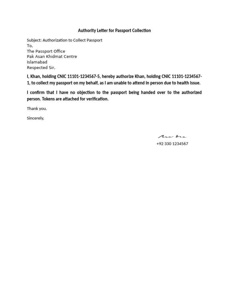 Authority Letter for Passport Collection Sample (1) | PDF