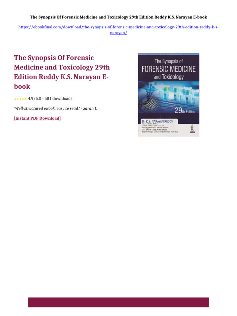 The Synopsis of Forensic Medicine and Toxicology 29th Edition Reddy K.S ...