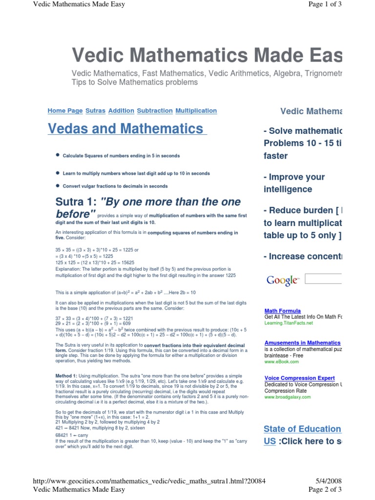 Vedic Mathematics Made Easy | PDF | Fraction (Mathematics) | Multiplication