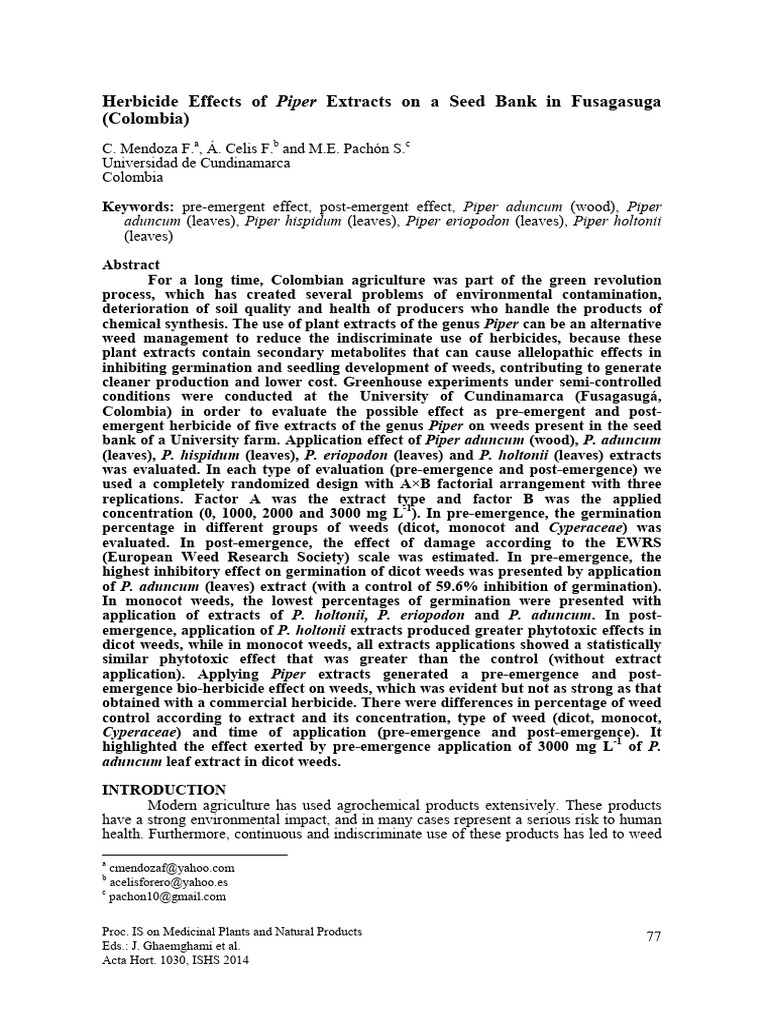 Acta Horticulturae Herbicidas Piper | PDF | Herbicide | Weed