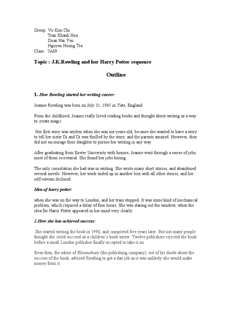 Outline - Harry Potter Topic | PDF | Harry Potter | J. K. Rowling