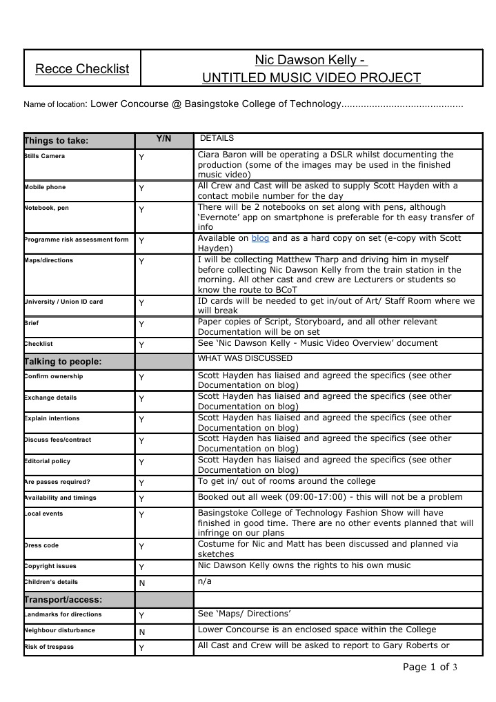 Recce Checklist | PDF | Sound Recording And Reproduction | Computing ...