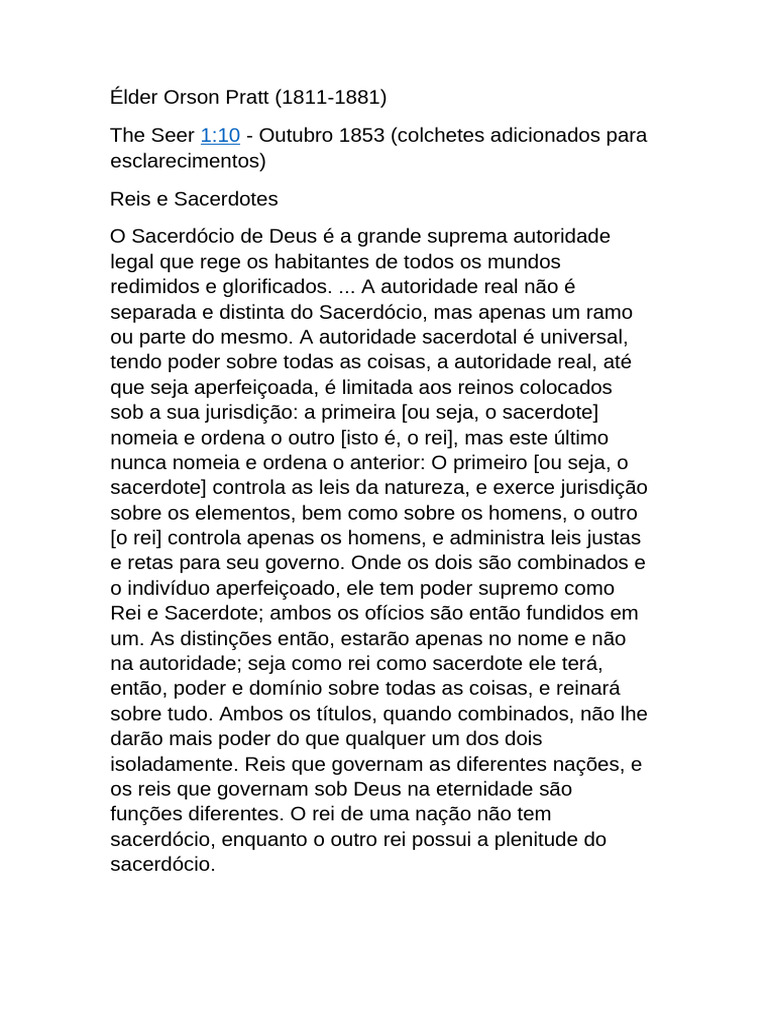 Élder Orson Pratt - Reis e Sacerdotes Templos | PDF