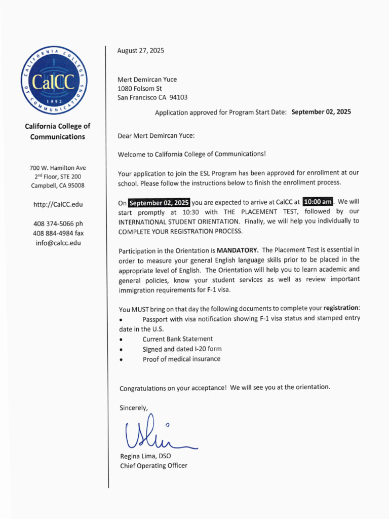 Acceptance Letter MERT DEMIRCAN YUCE | PDF
