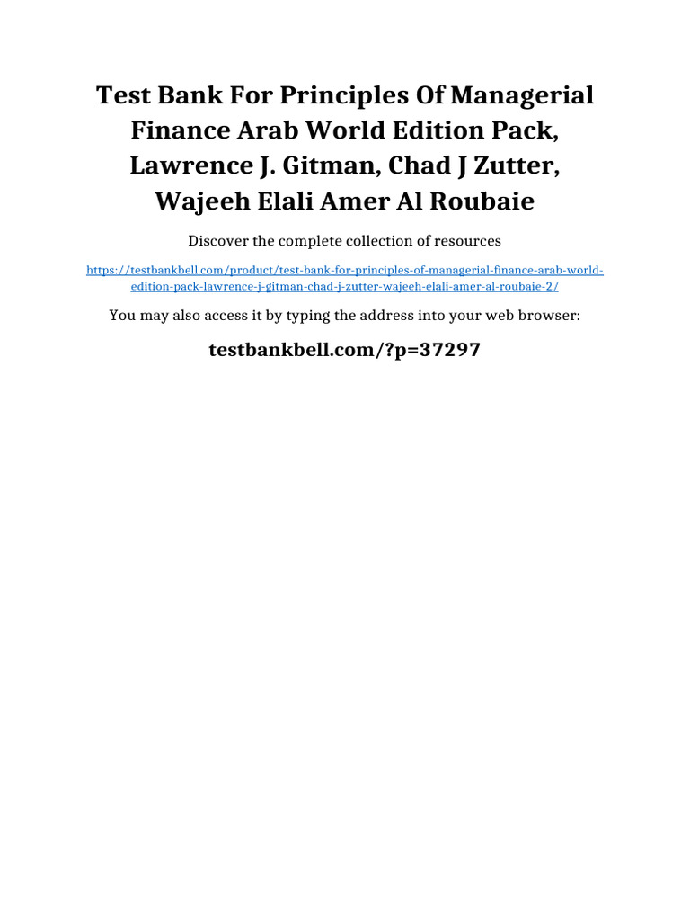 Test Bank for Principles of Managerial Finance Arab World Edition Pack ...
