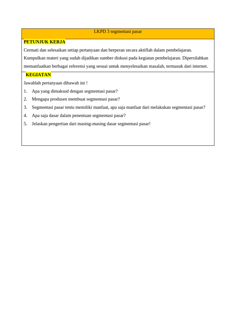 LKPD 3 Segmentasi Pasar | PDF