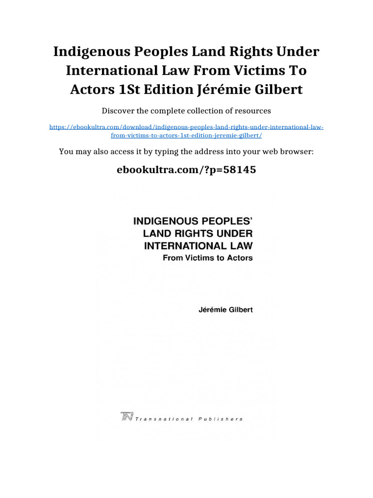 Indigenous Peoples Land Rights Under International Law From Victims To ...