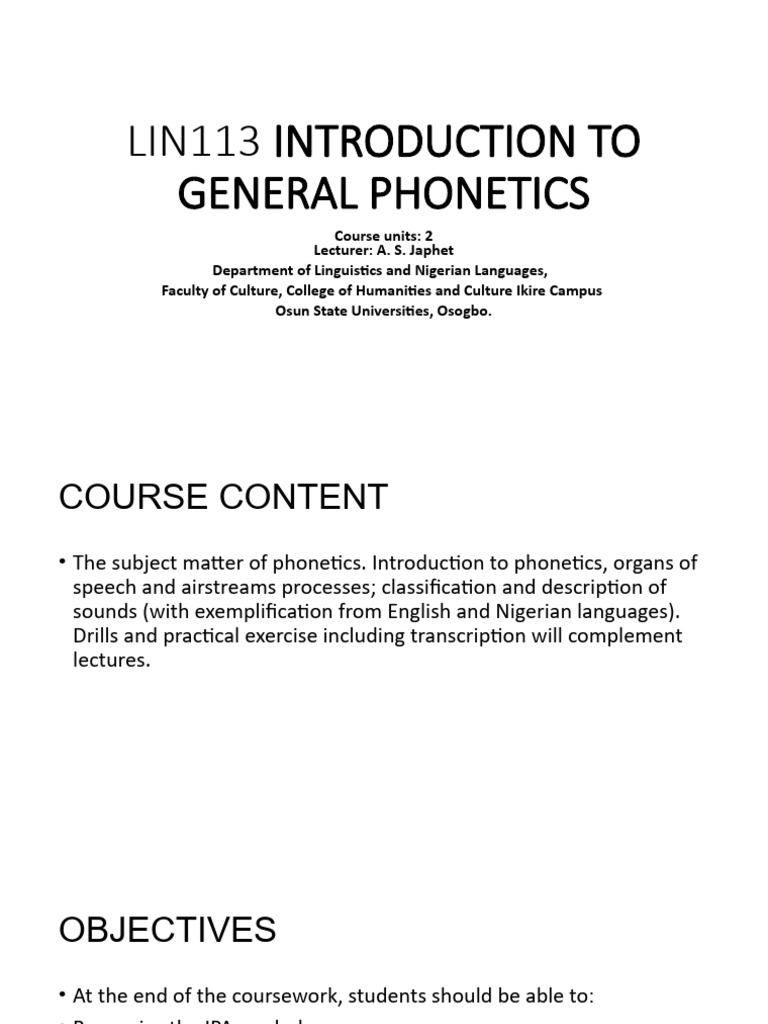 Lin113 Introduction To General Phonetics - 2025 - 100001 | PDF ...