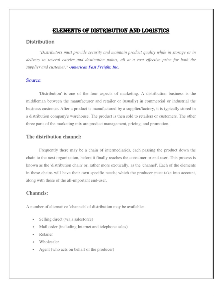 Elements of Distribution Logistics | PDF