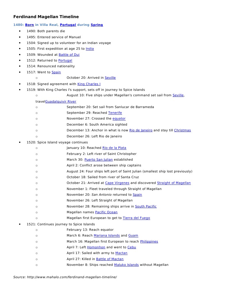Ferdinand Magellan Timeline | PDF
