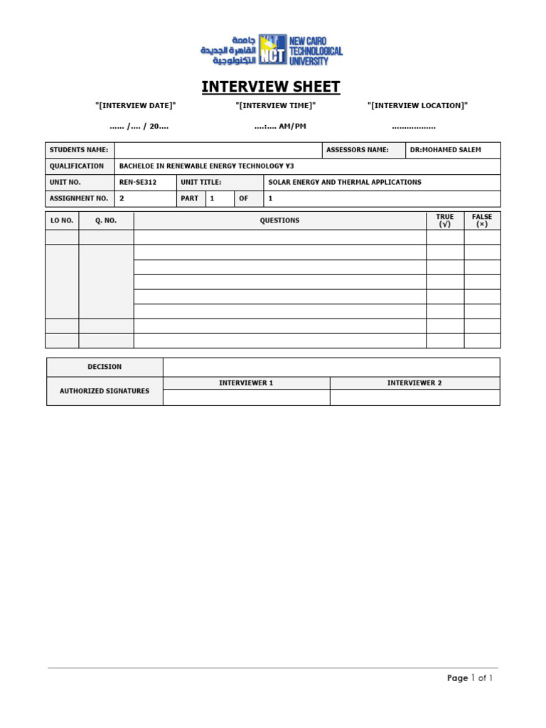 Interview Sheet Template | PDF
