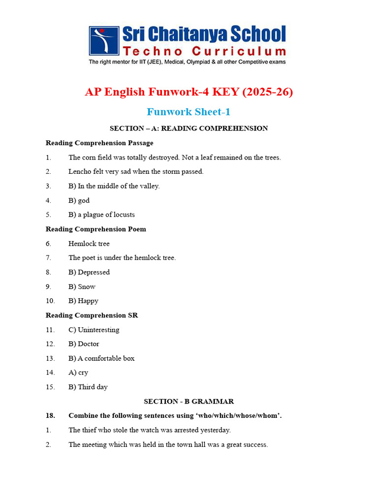 AP English Funwork-4 KEY (2025-26) | PDF | Linguistics | Grammar