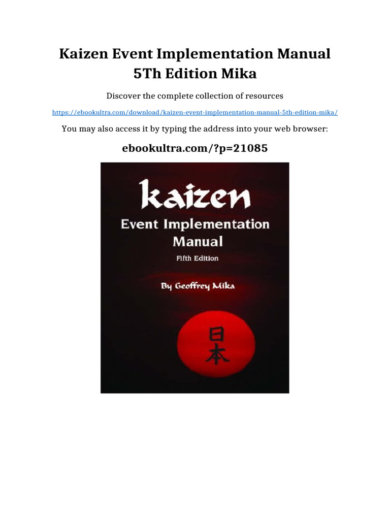 Kaizen Event Implementation Manual 5th Edition Mika PDF Available | PDF ...