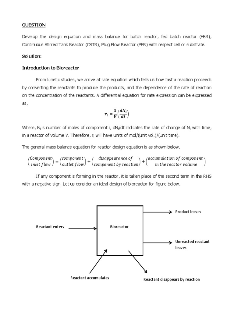 Derivation of Design Equations for Batch, Fed-Batch, Continuous Stirred ...