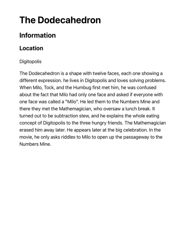 The Dodecahedron - The Phantom Tollbooth Wiki - Fandom | PDF