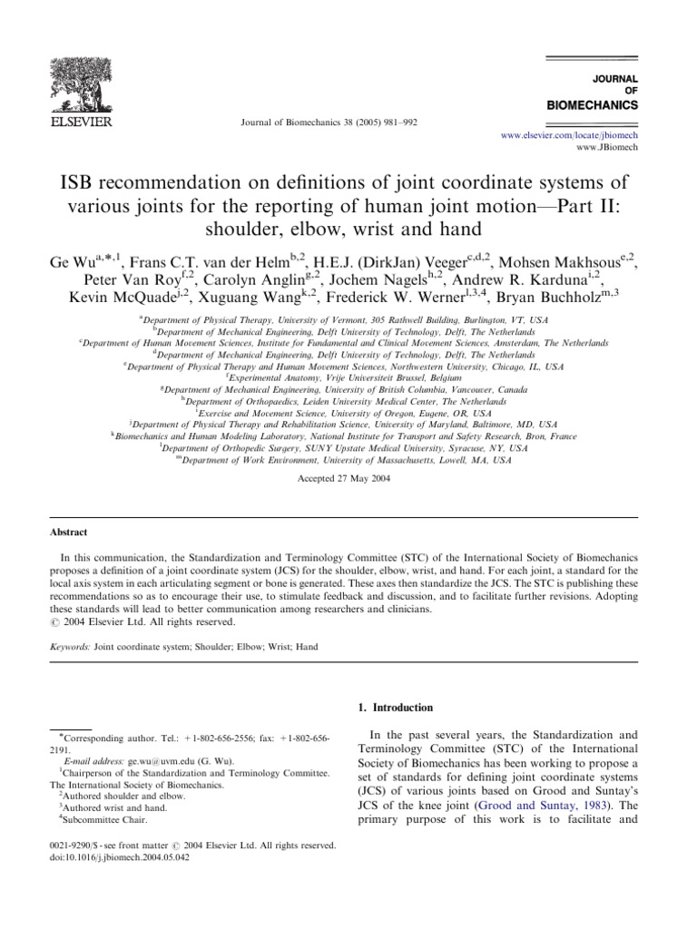 ISB Recommendation On Definitions of Joint Coordinate Systems | PDF ...